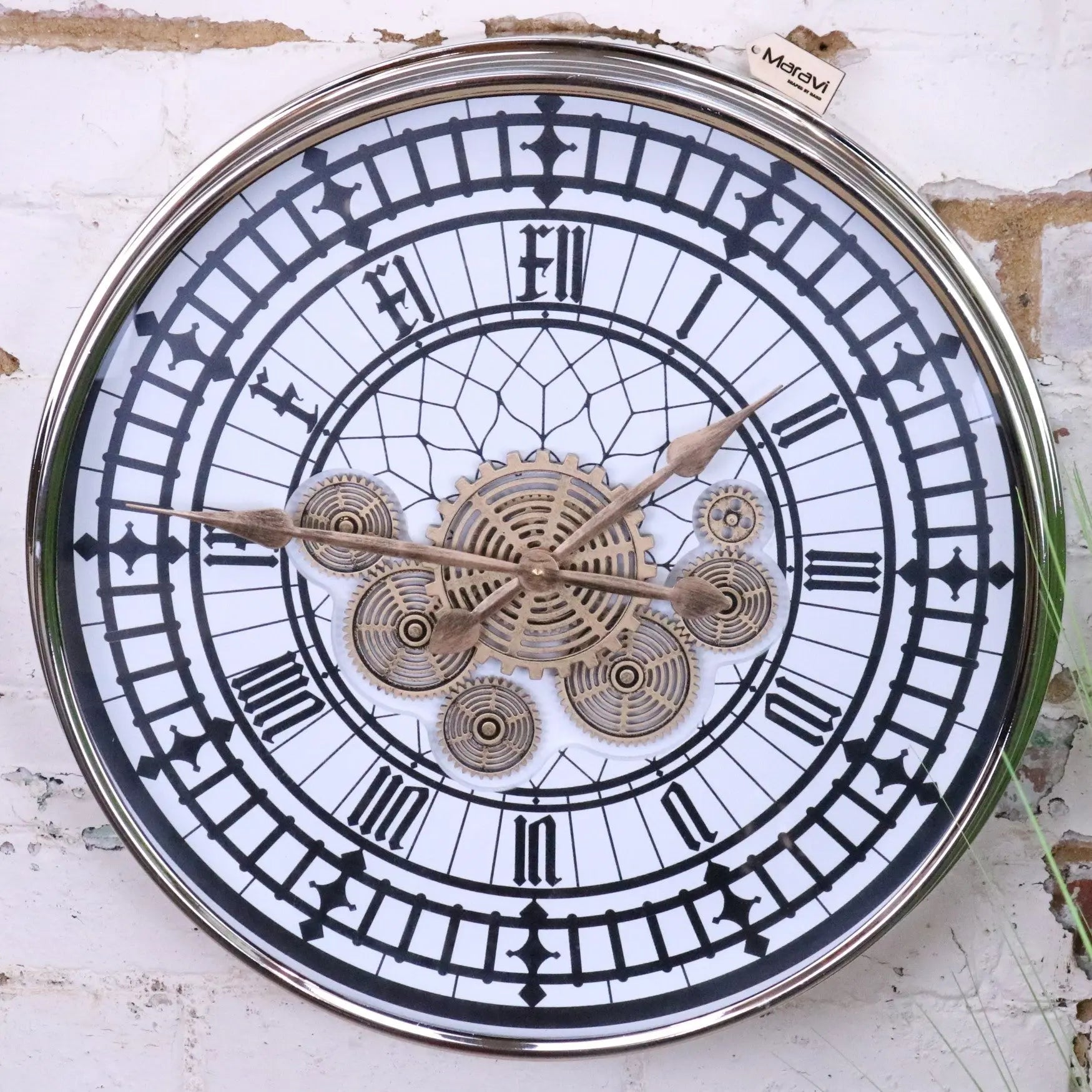 Large Wall Cog Clock Modern Roman Numeral Face - Maravi