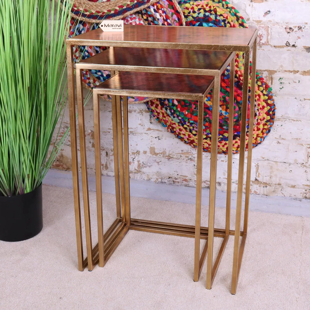 Itawa Tall Nest of Tables Gold Frame and Copper - Maravi